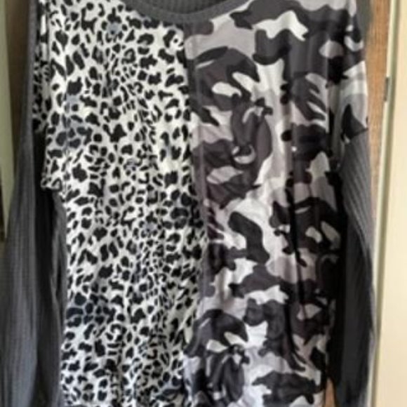 Boutique | Tops | Boutique Top Gray Animal Printcow Print | Poshmark